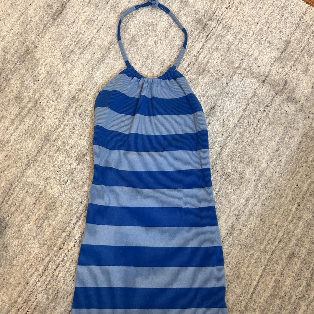 Subued blue striped halter dress - Depop