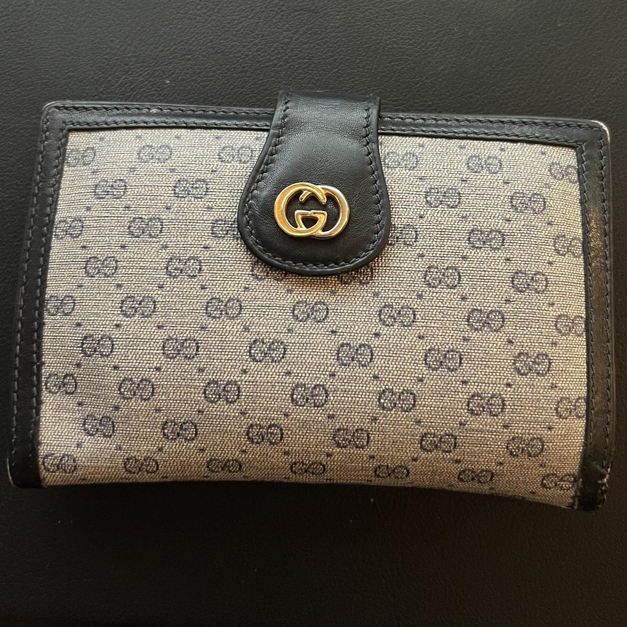 Gucci Blue Leather Monogram Micro GG Wallet This... - Depop