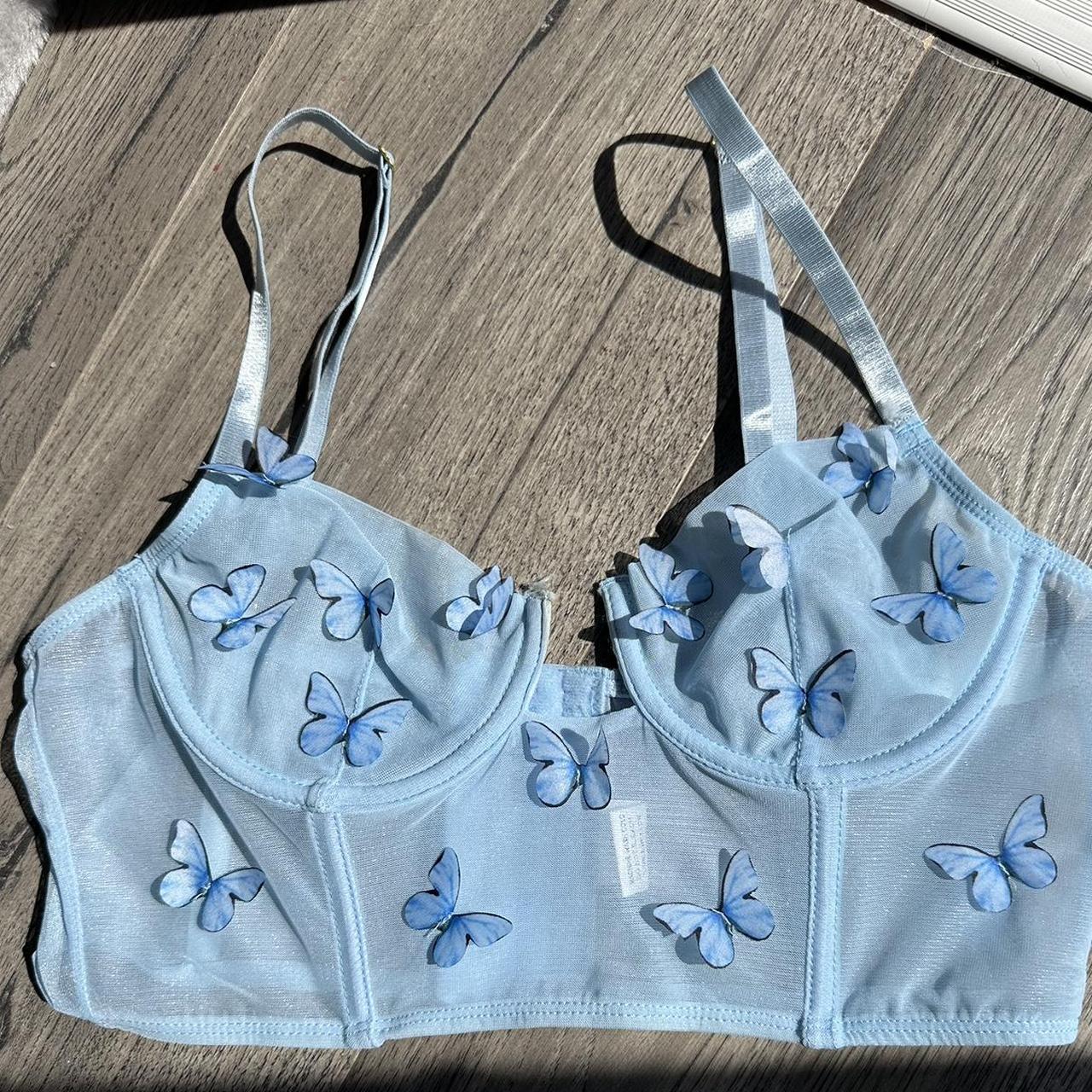 Blue butterfly corset bralette - mesh - Depop