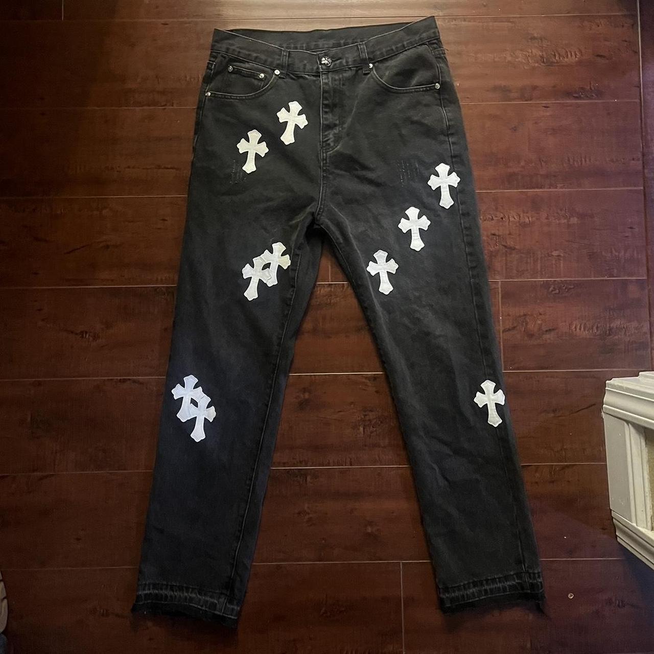custom chrome hearts inspired jeans - size 31 -... - Depop