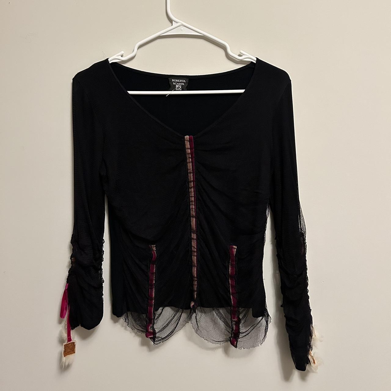 Robert Scarpa Italian Top with Ribbon and Mesh Details - Depop