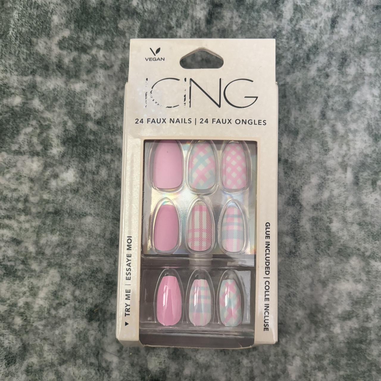 Icing by Claire’s vegan almond pink and blue plaid... - Depop