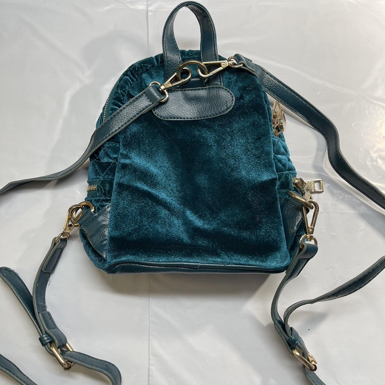 Bebe blue velvet mini backpack Has a little mark on... - Depop