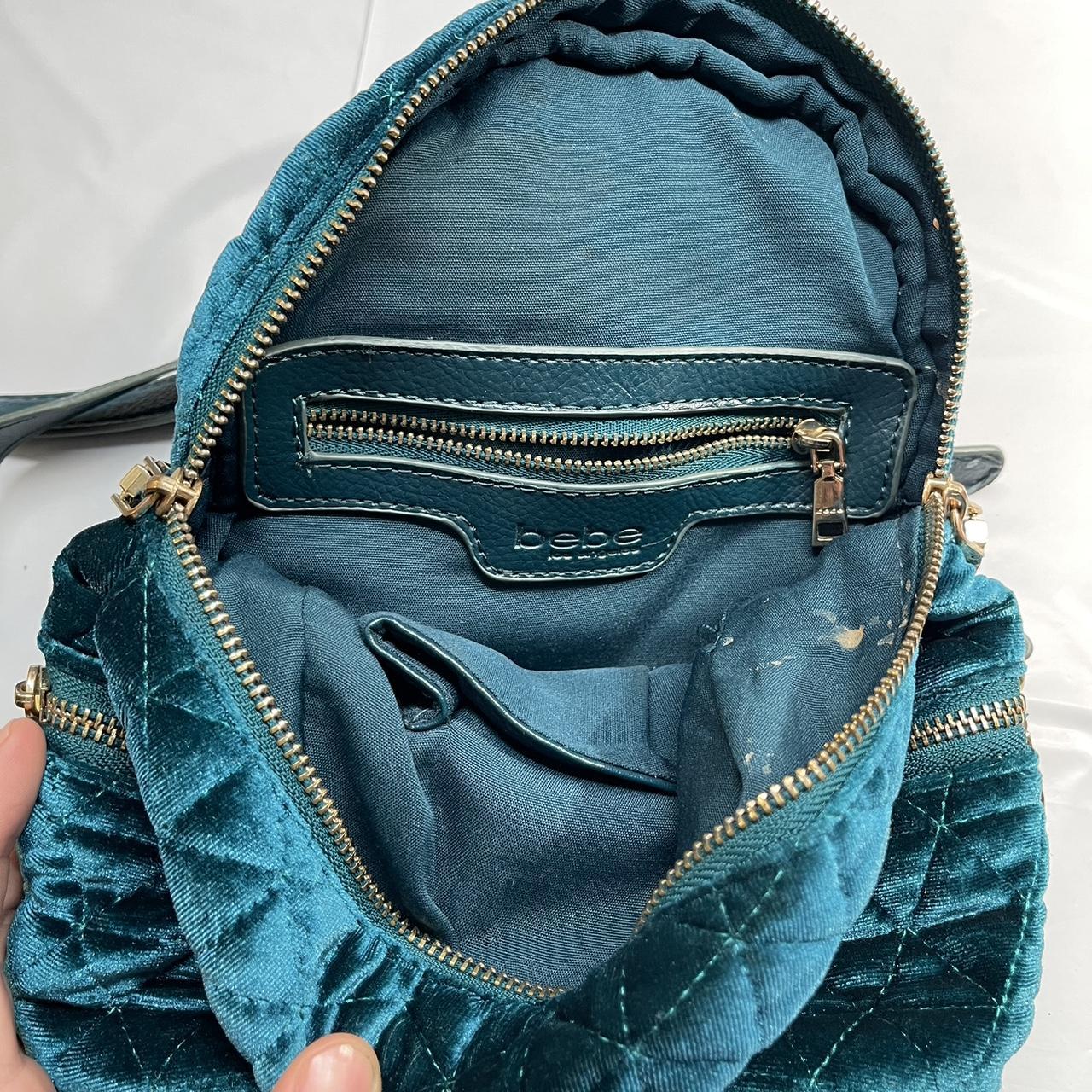 Bebe blue velvet mini backpack Has a little mark on... - Depop