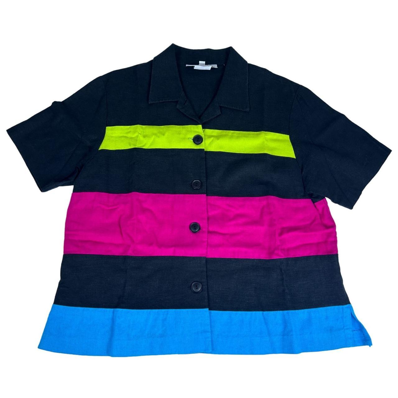 Vintage 80s Lindsey Scott Colorblock Button Up Shirt... - Depop