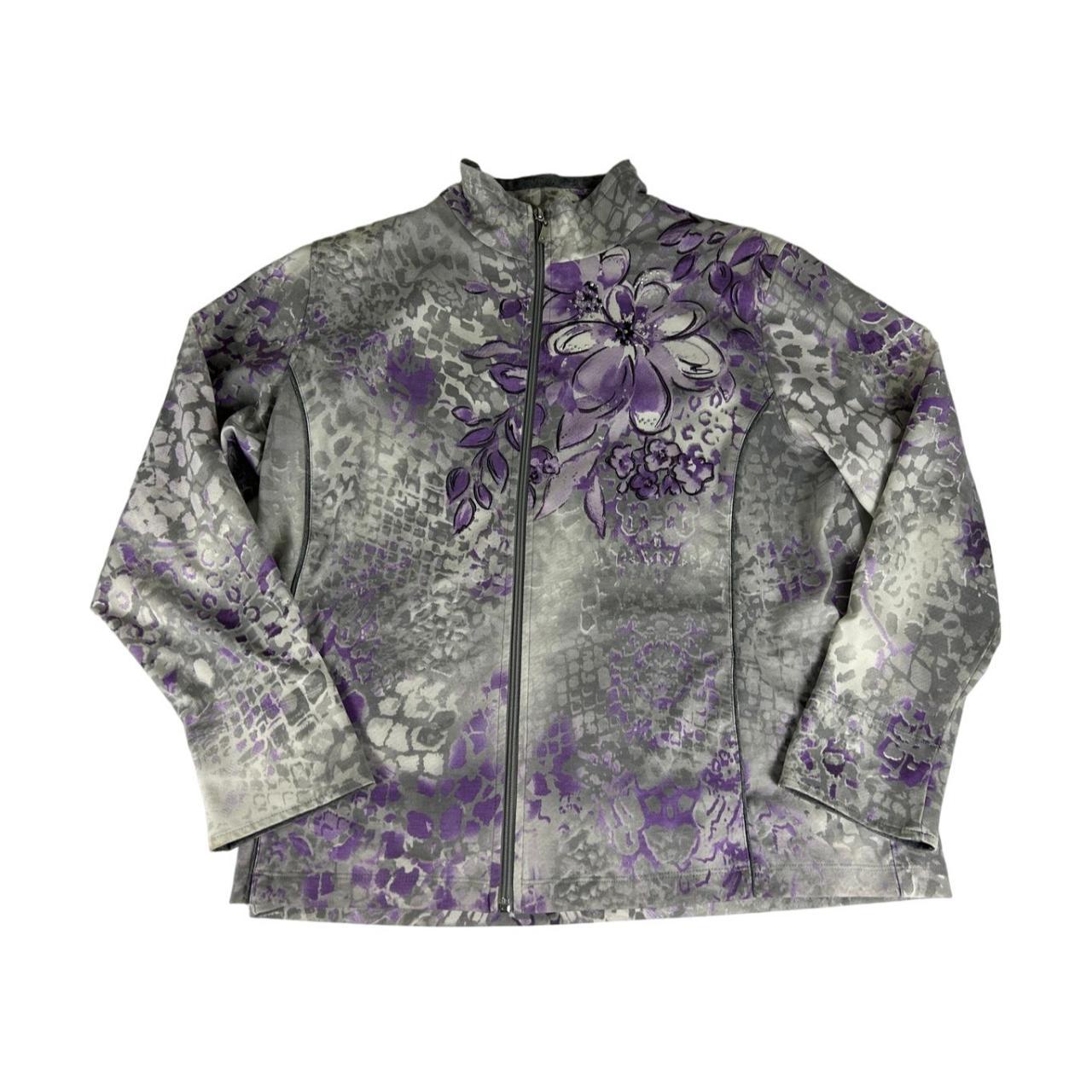 Allison Daley Women's Jacket Top Grey Purple Floral... - Depop