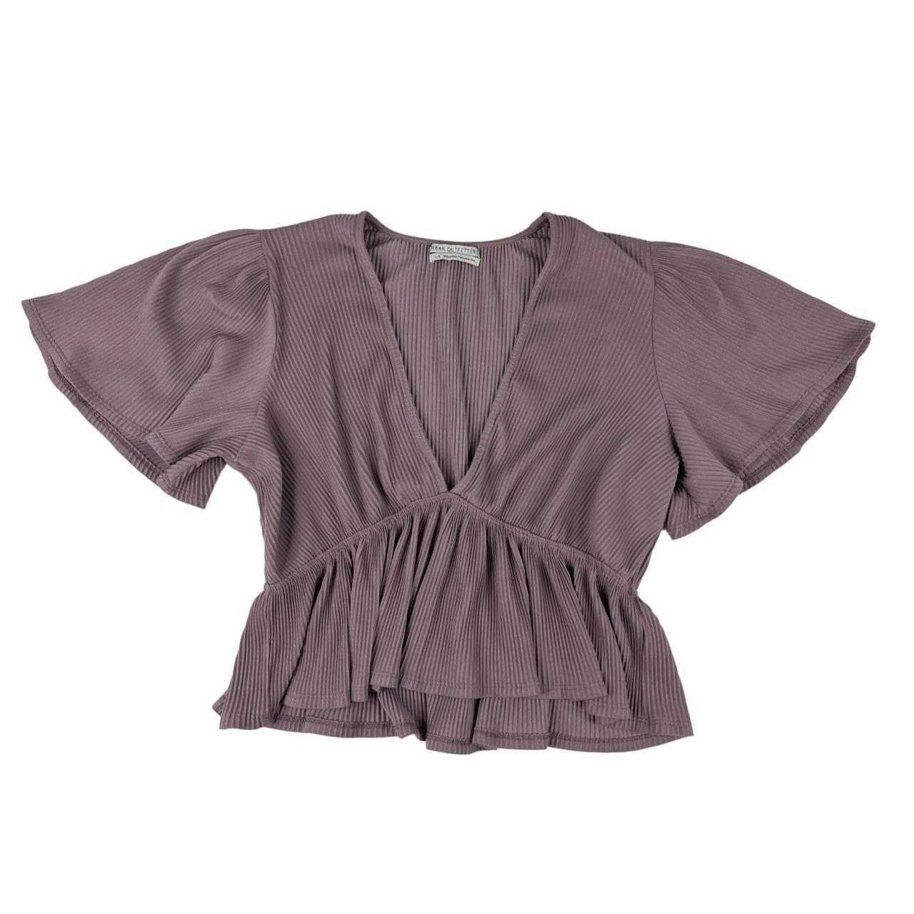 Urban Outfitters Women's Flutter Sleeve Crop Top L... - Depop