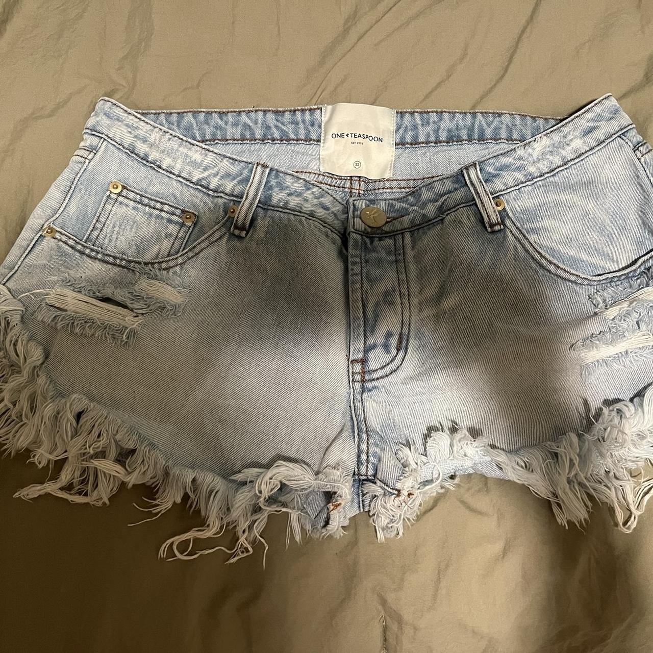 Low waisted-Light wash shorts - Depop