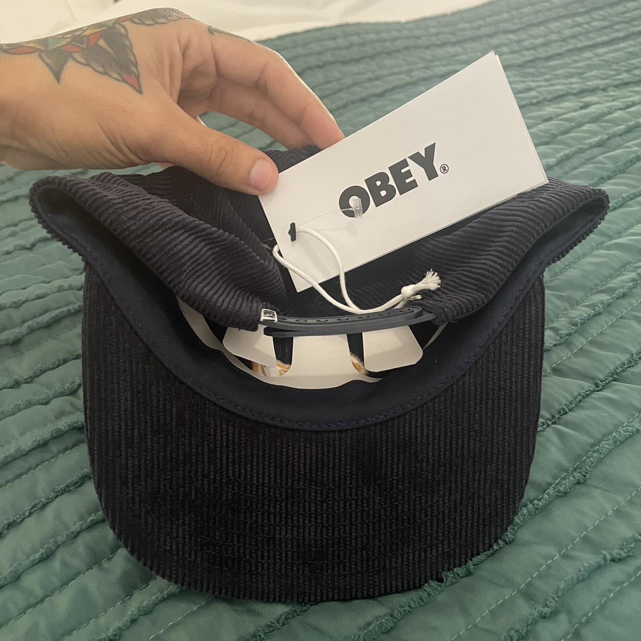 Obey Men's Navy and Gold Hat | Depop