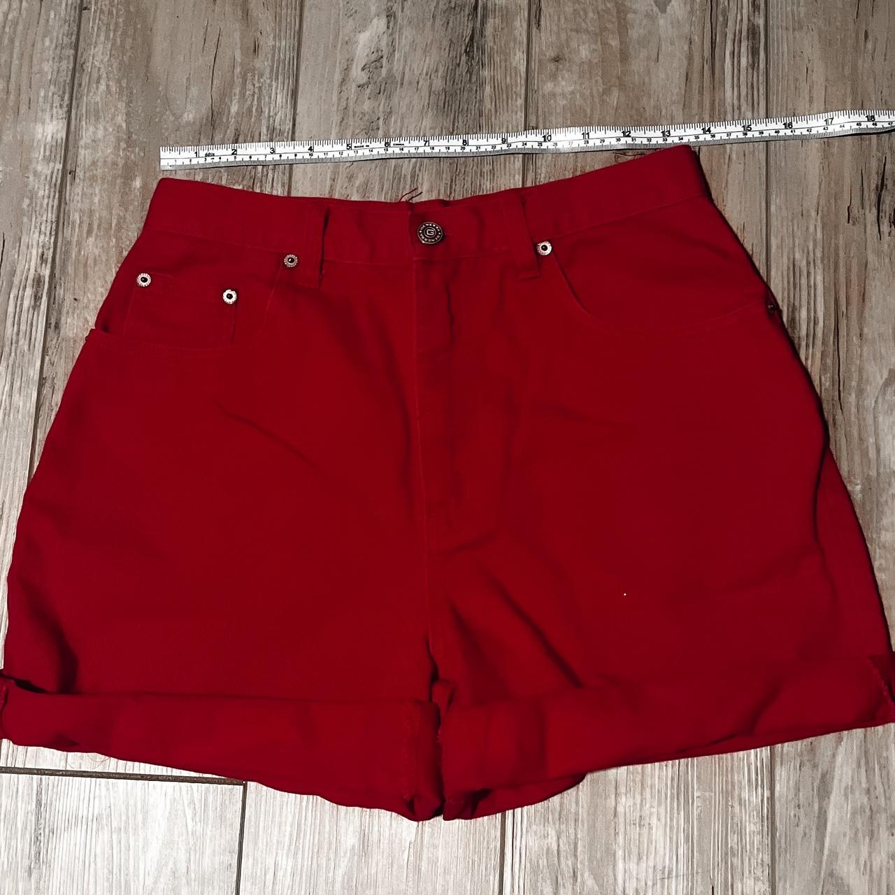Red vintage 90s Generra denim high waisted shorts... - Depop