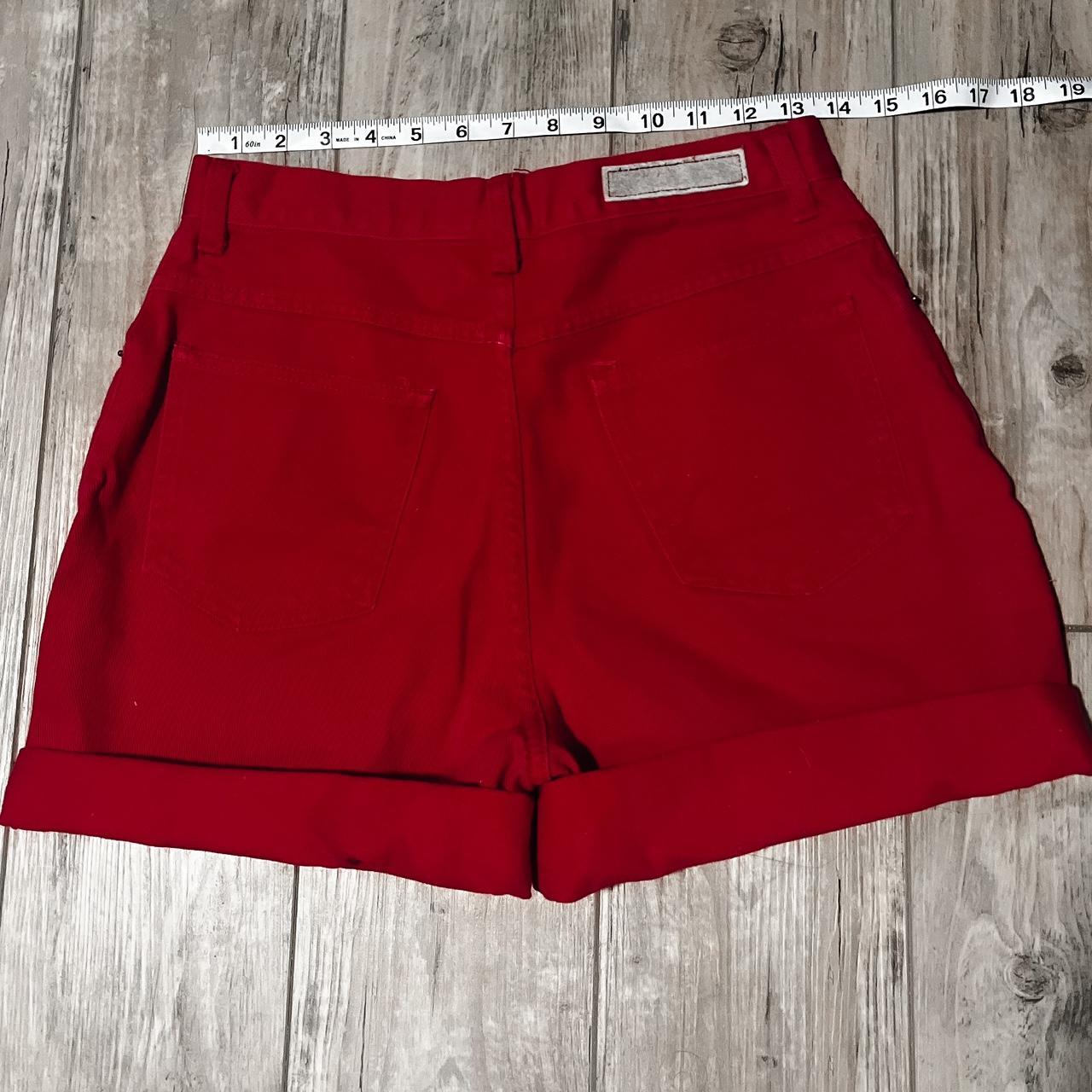 Red vintage 90s Generra denim high waisted shorts... - Depop
