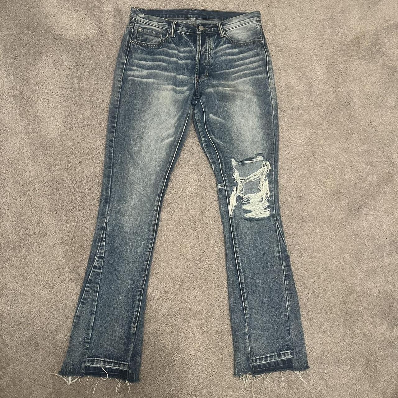 Mnml flared ripped jeans size 30-32 vintage... - Depop