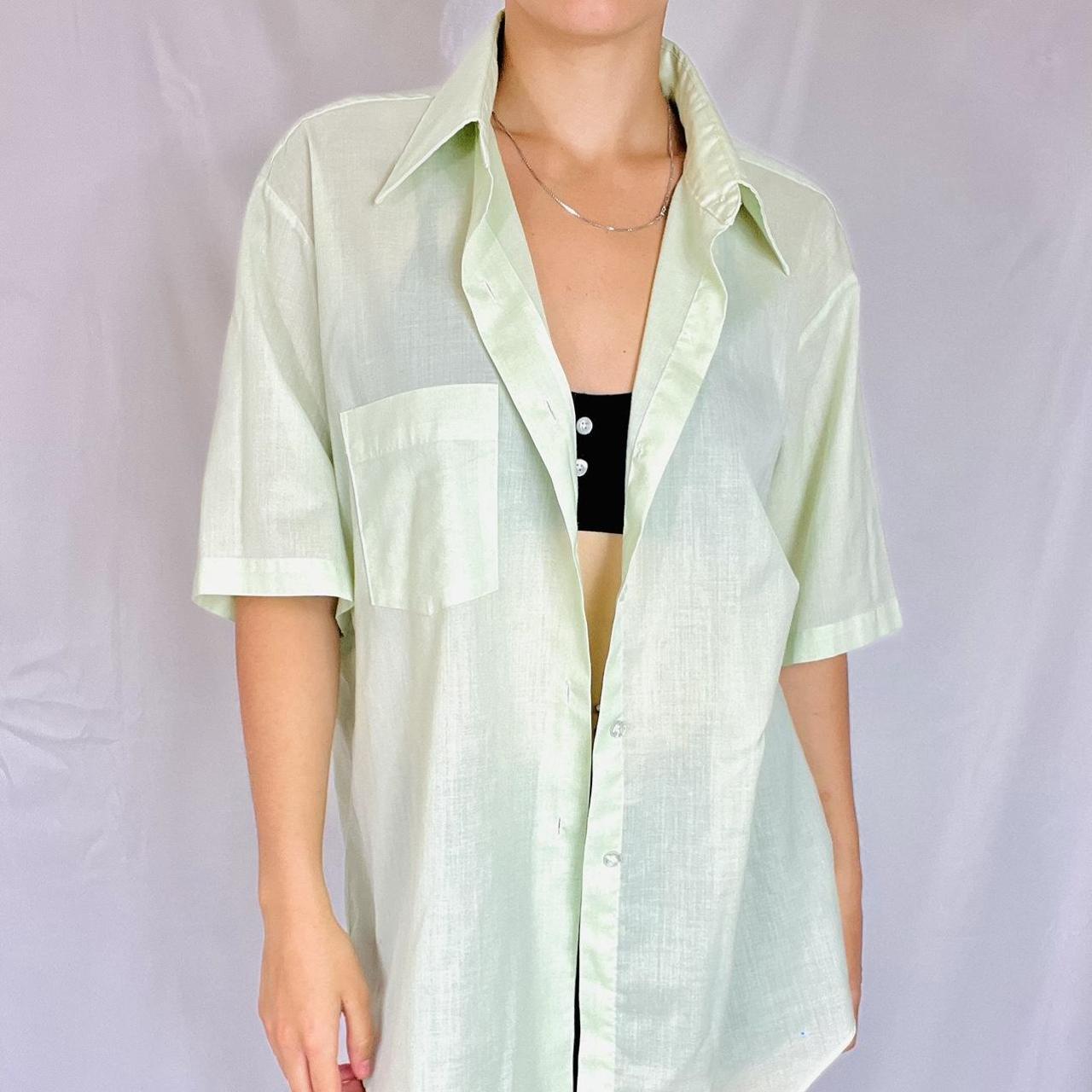 Vintage Neon Green Translucent Button-up Shirt;... - Depop