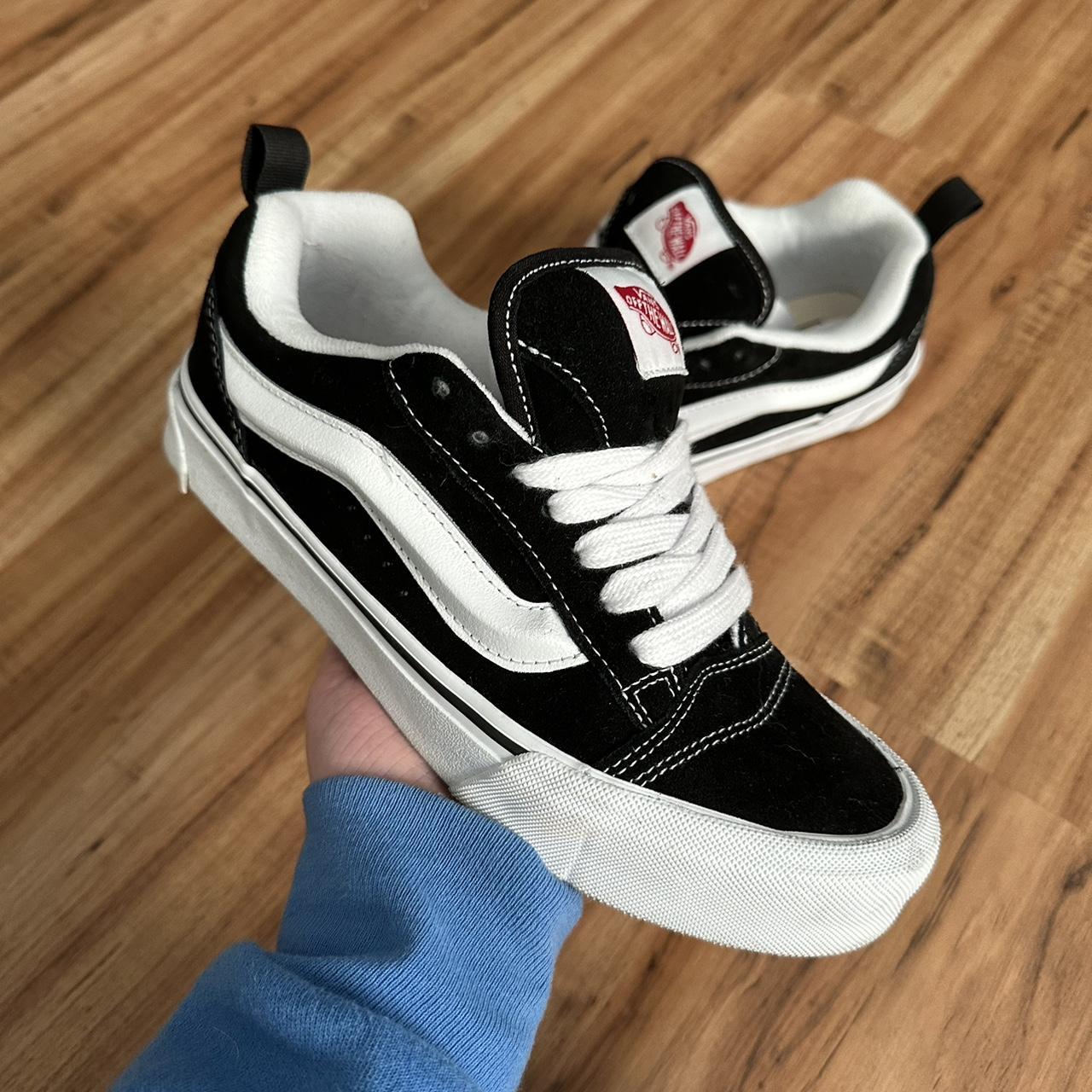 lightly worn black and white Knu Skool Vans!! super... - Depop