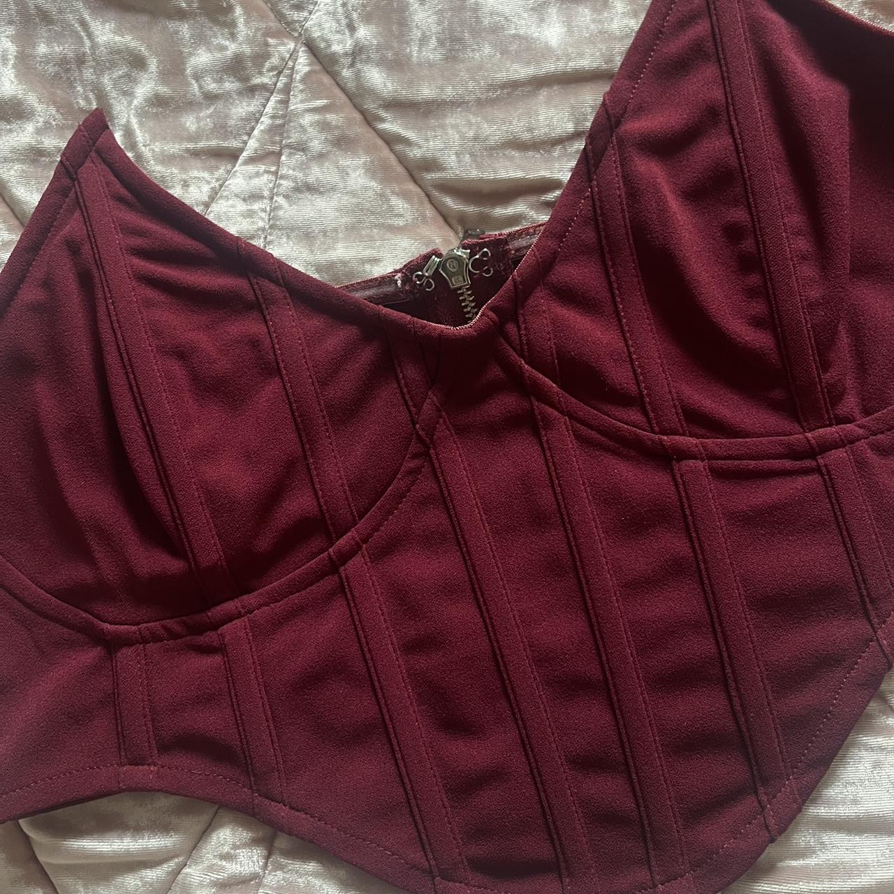 Burgundy Missguided corset top Size 16, UK Only... - Depop