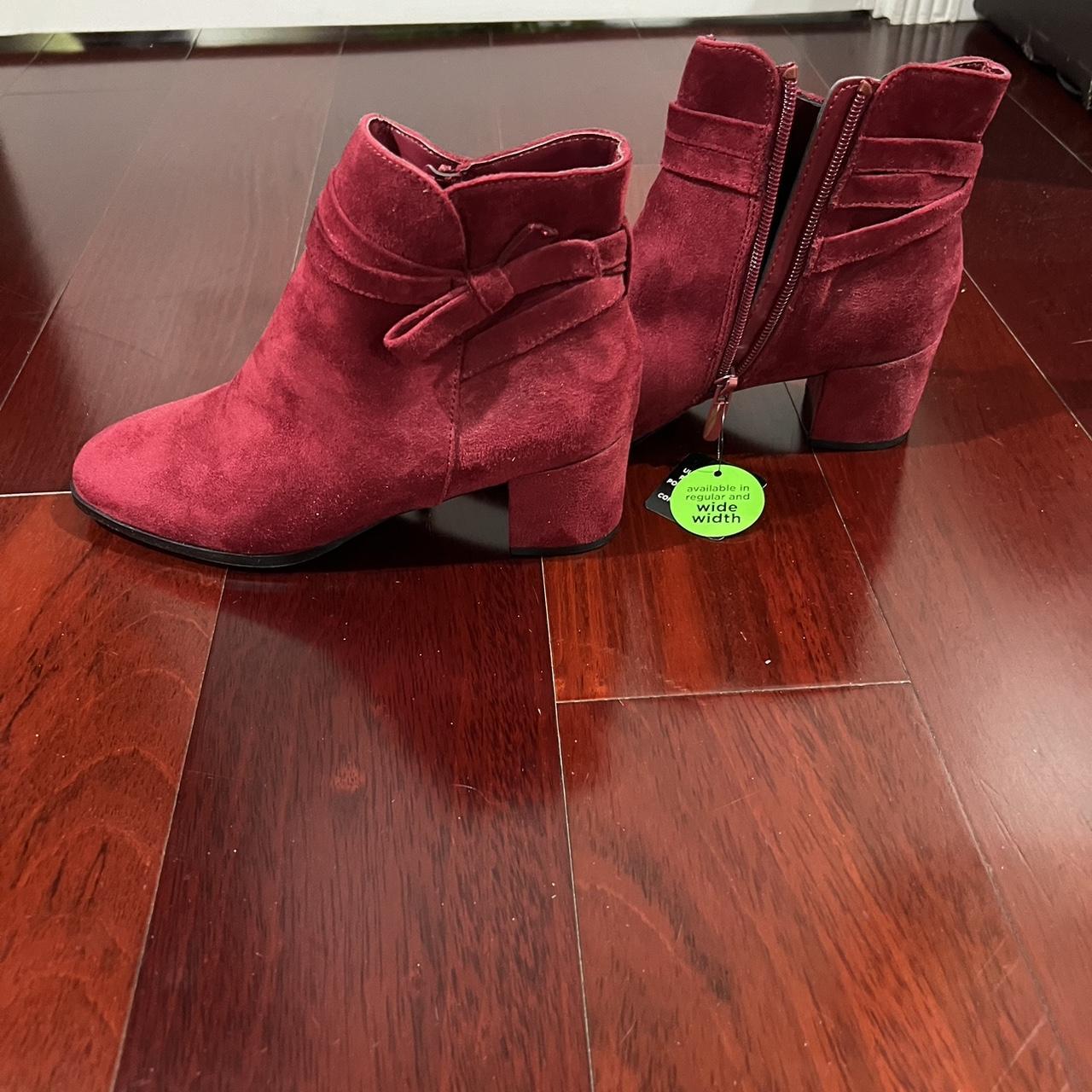 Ruby red heeled booties - Depop