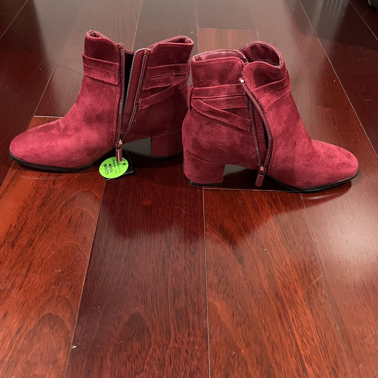 Ruby red heeled booties - Depop