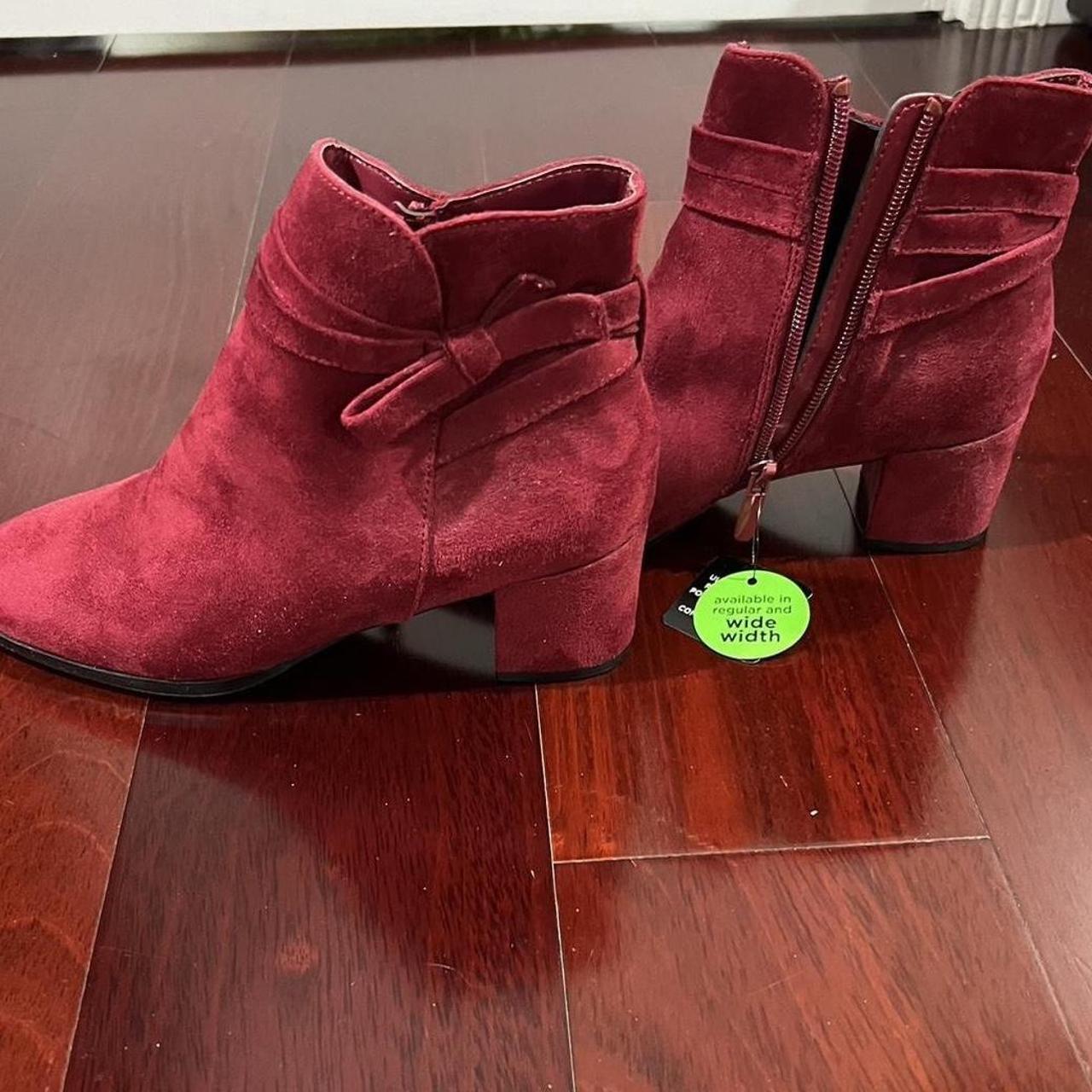 Ruby red heeled booties - Depop