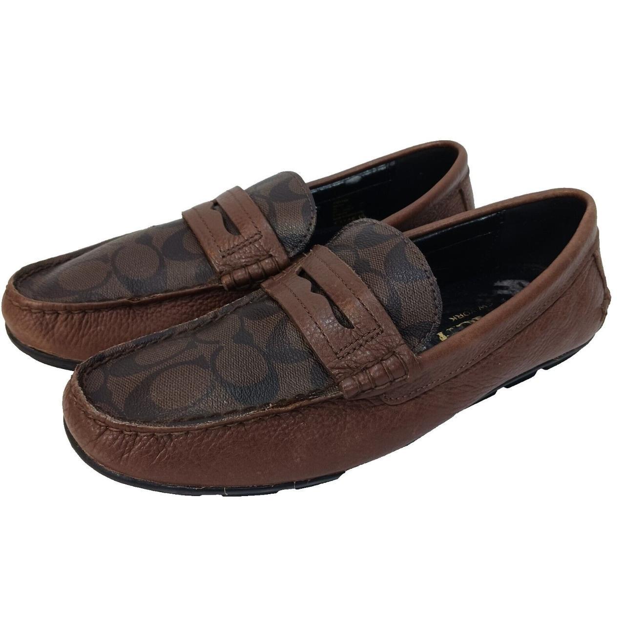 COACH Signature Monogram Logo Brown Leather Driving... - Depop