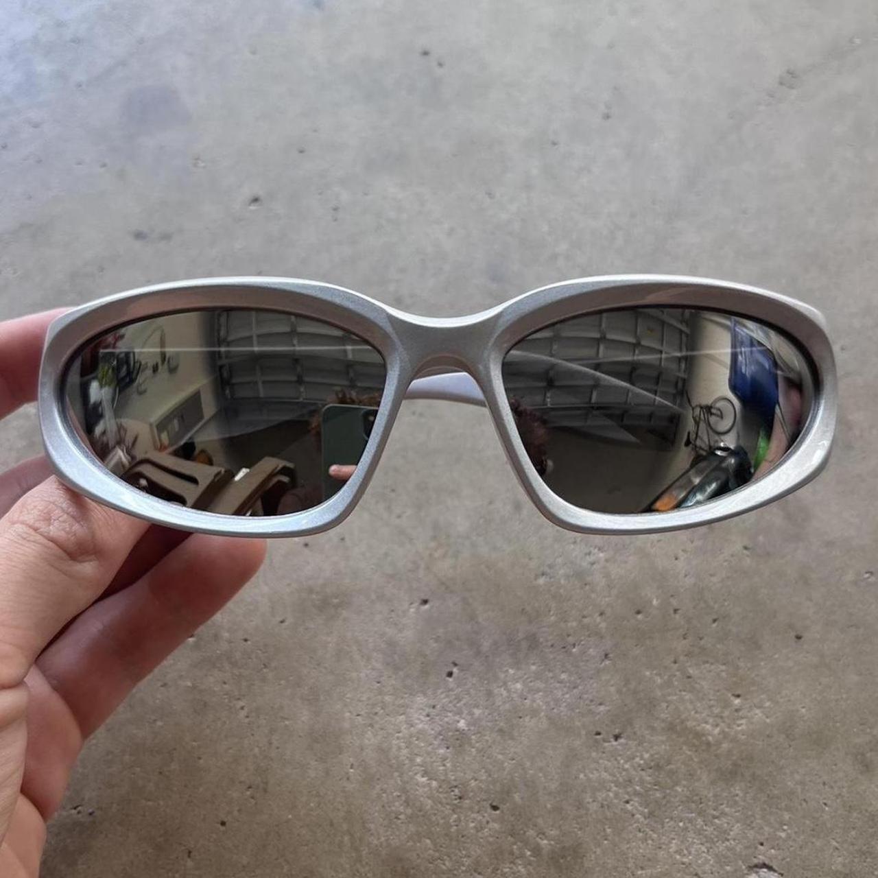Vintage y2k Gray Sunglasses. Wrap Around Reflective... - Depop