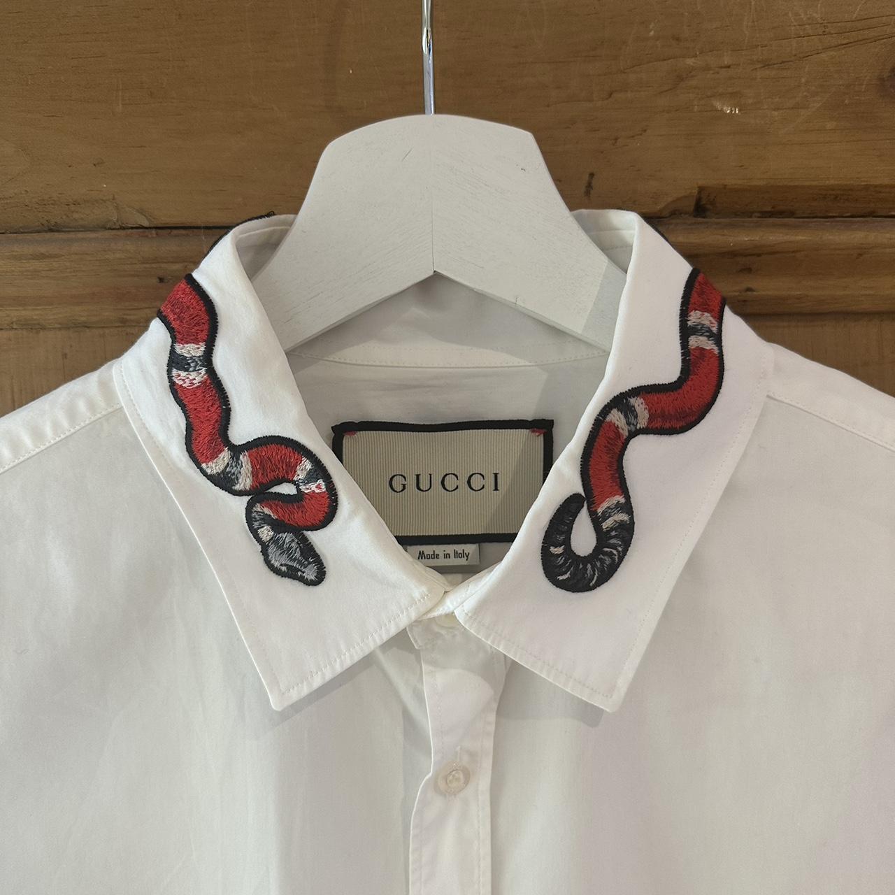 Gucci white duke shirt with embroidered snake... - Depop