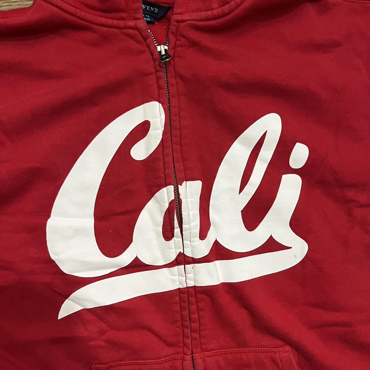 Red cali zip up hoodie size medium - Depop