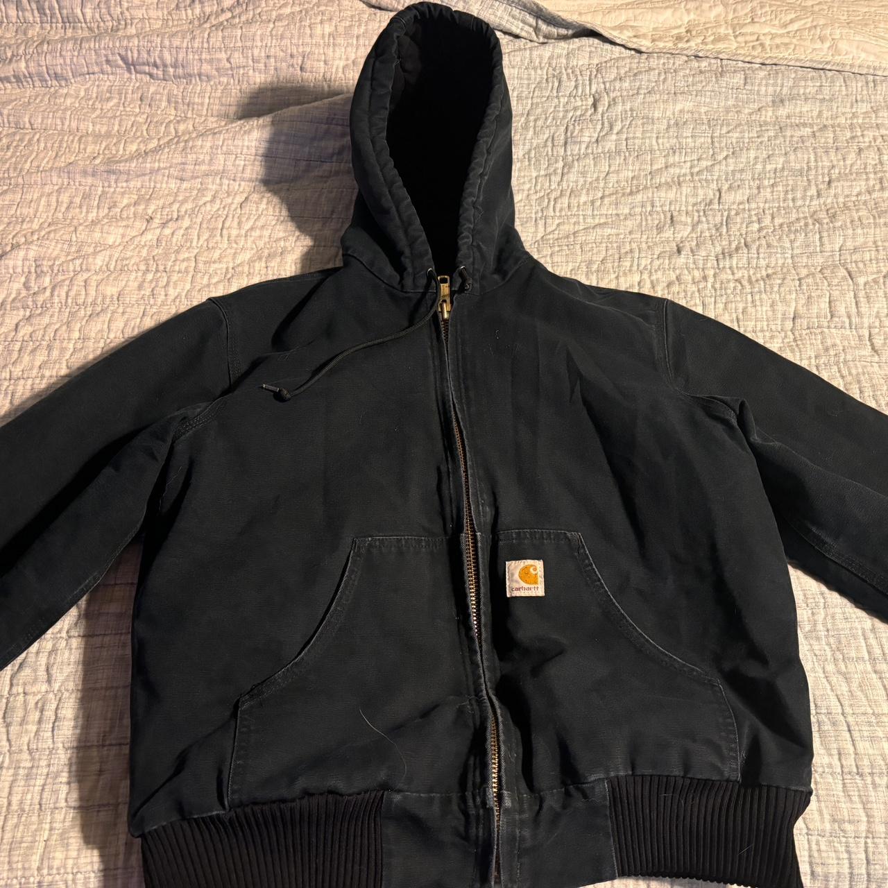 Navy Carhartt quilted hooded jacket #workwear #Carhartt - Depop