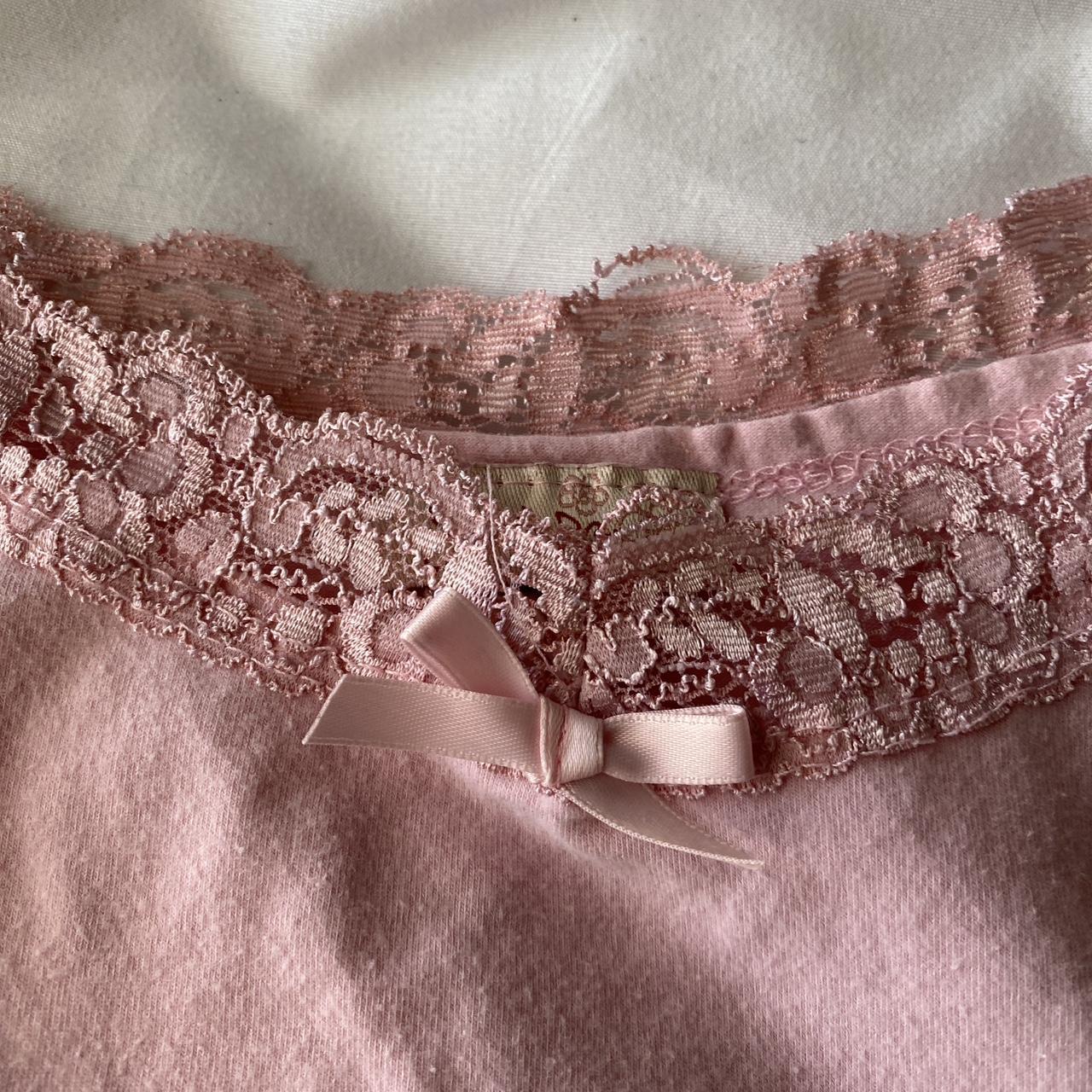 Pink lace cami top bowcore coquette #bowcore... - Depop