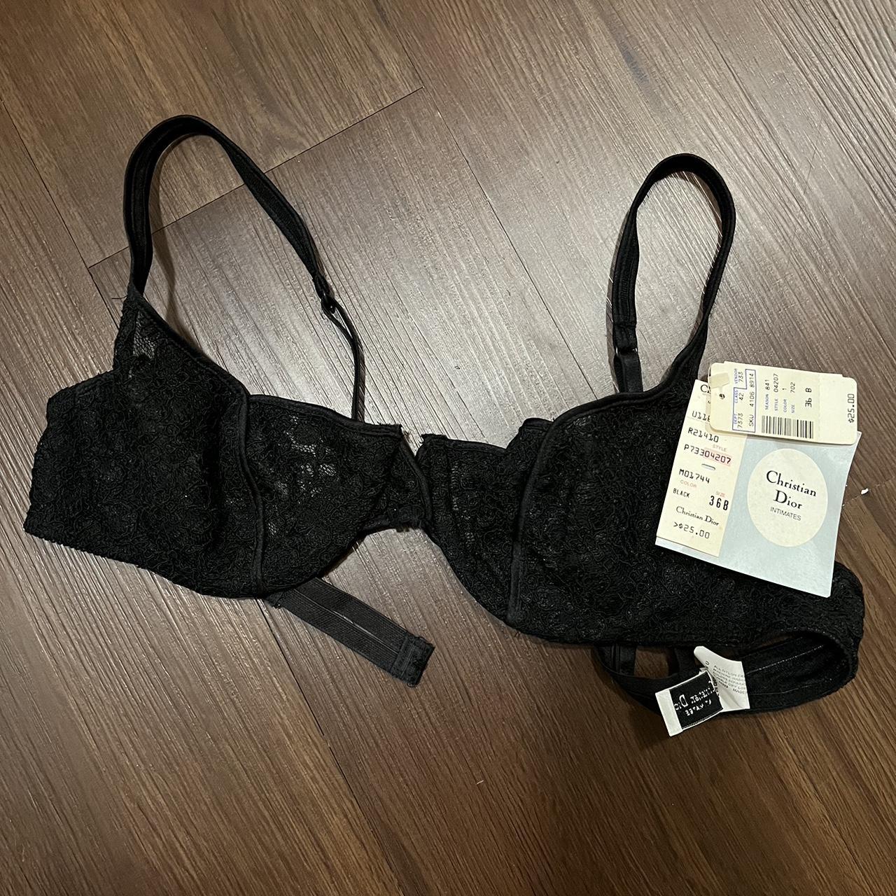 Black vintage Christian Dior lace bra with tags - Depop