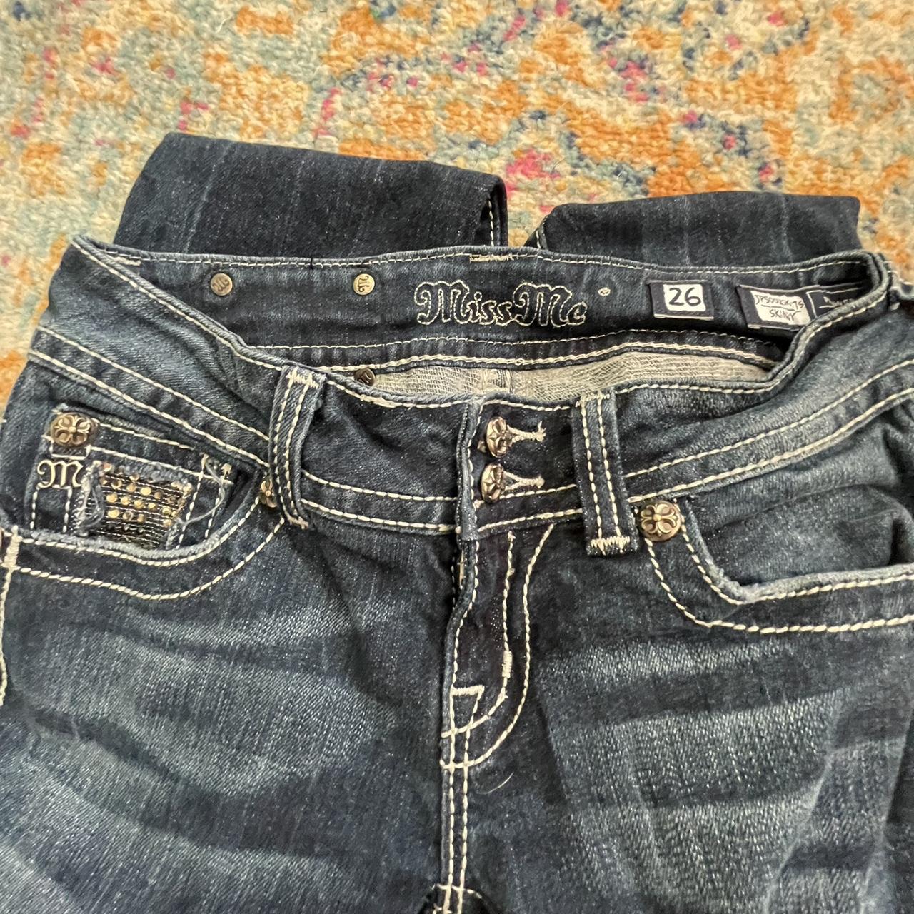 Miss Me low-rise flare jeans with bedazzled details... - Depop