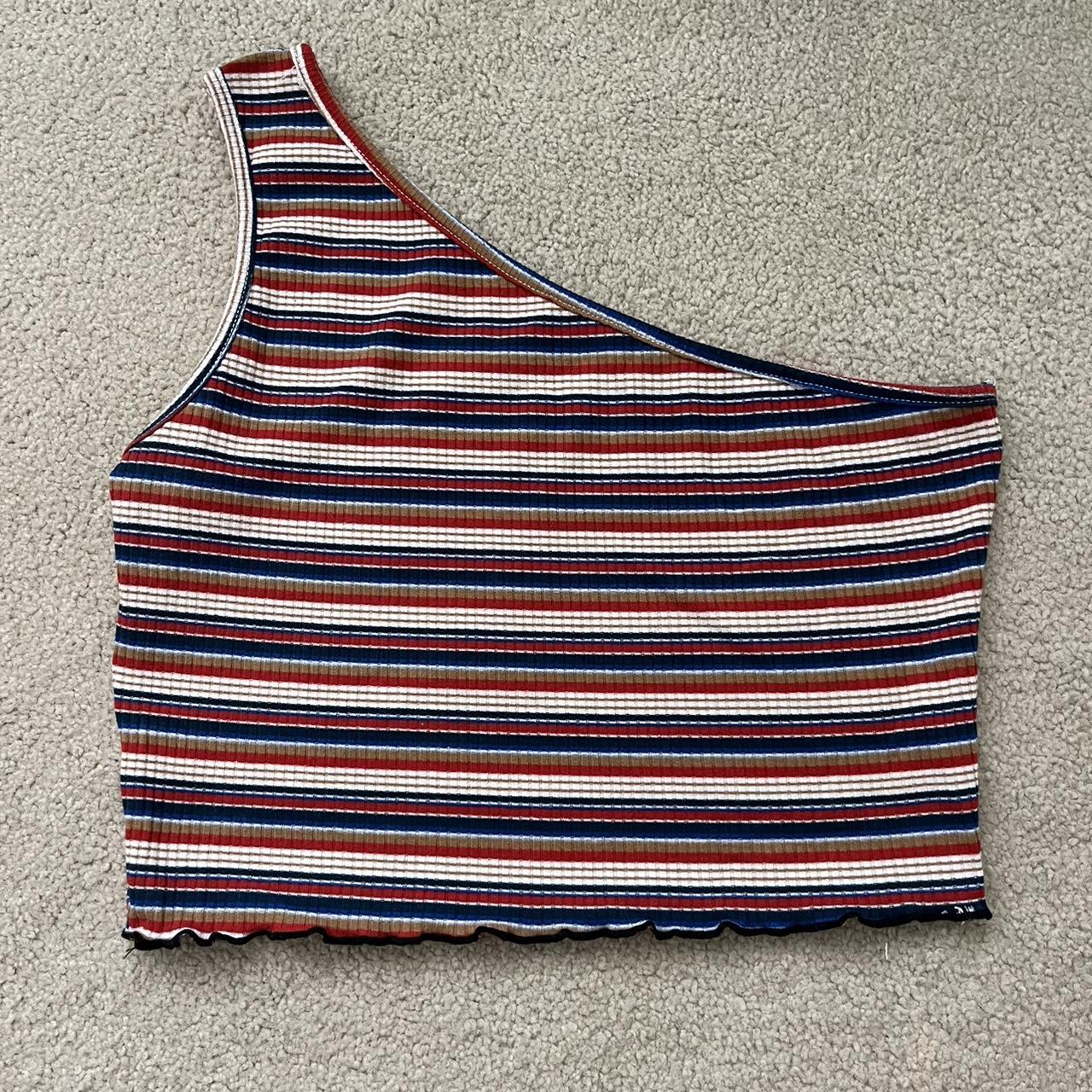 One shoulder striped top • size small • lightly... - Depop
