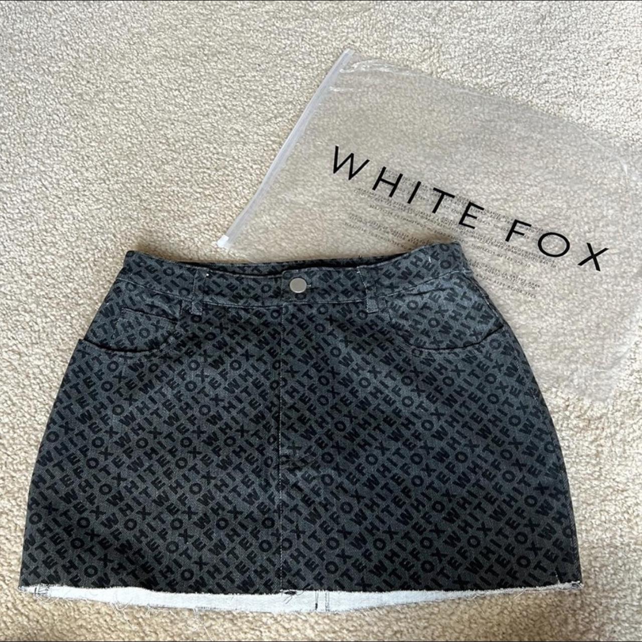 White Fox label mini denim skirt - Depop