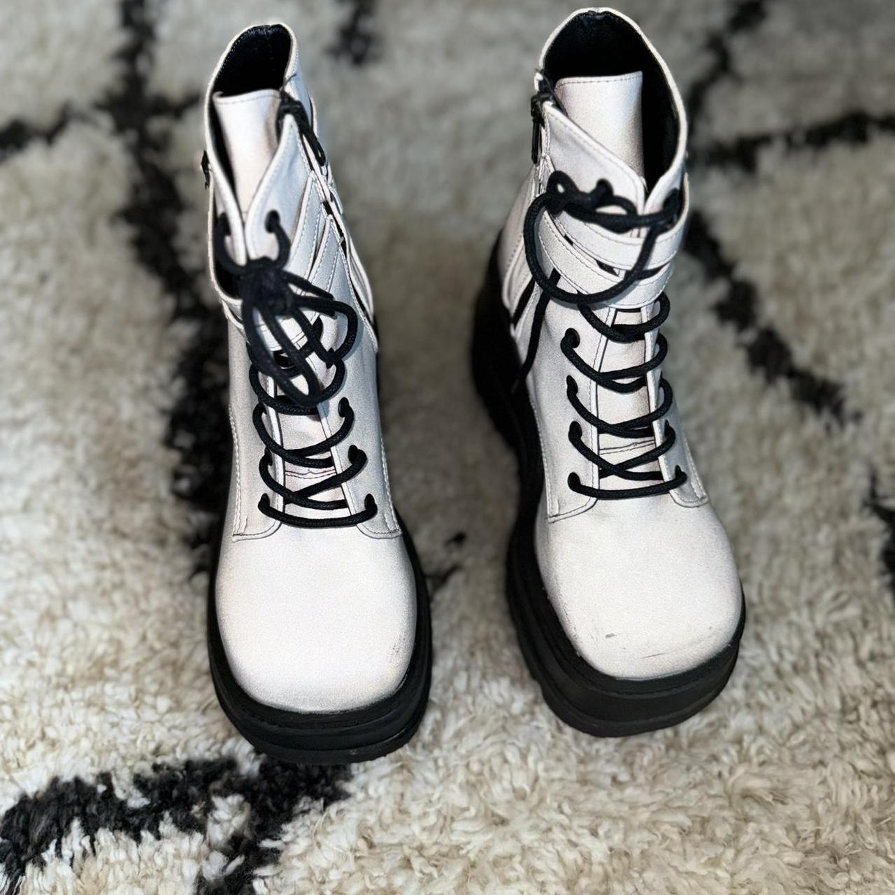 Demonia Flash Reflective Stacked Platform Boots.... | Depop