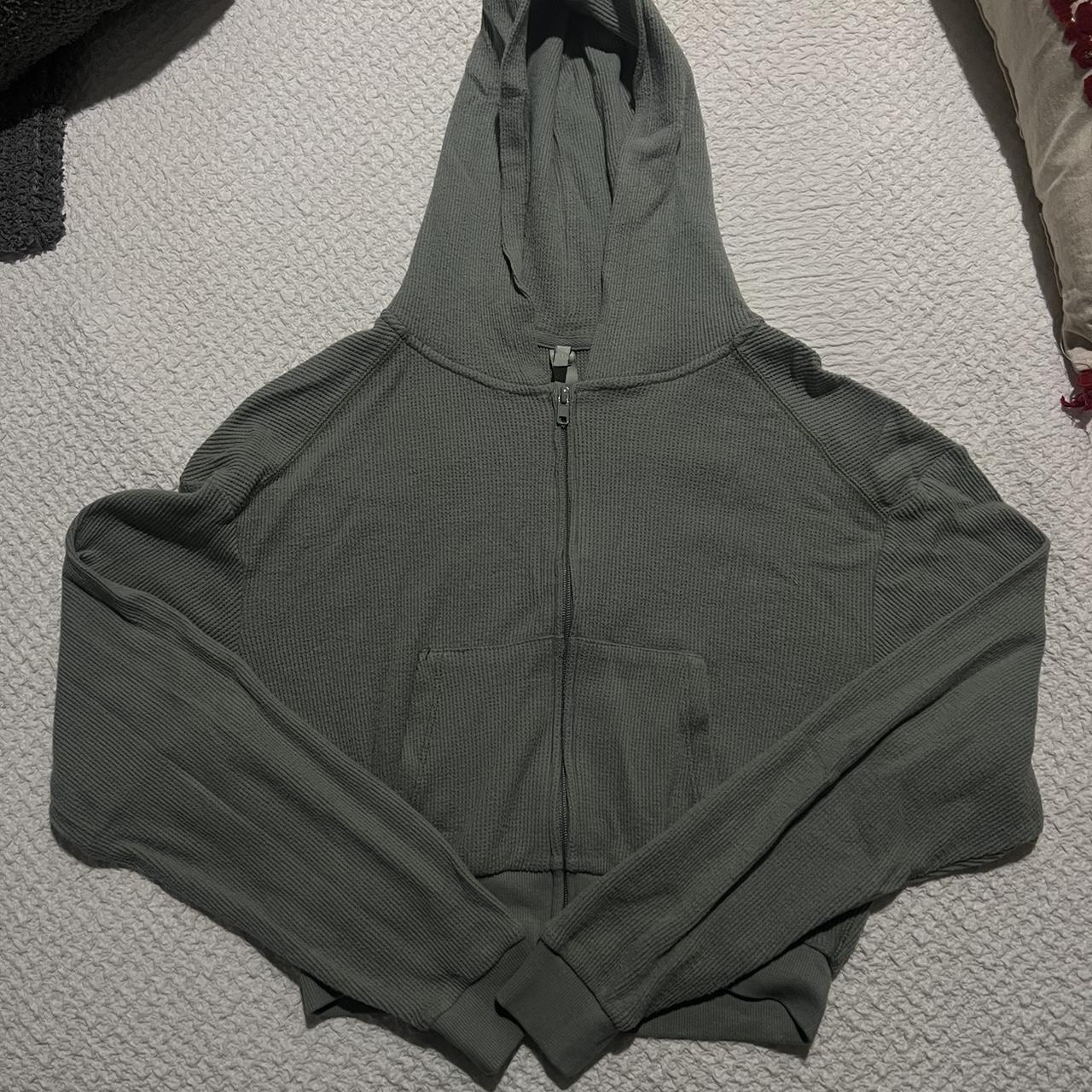 SKIMS cropped zip up jacket a light, waffle... - Depop