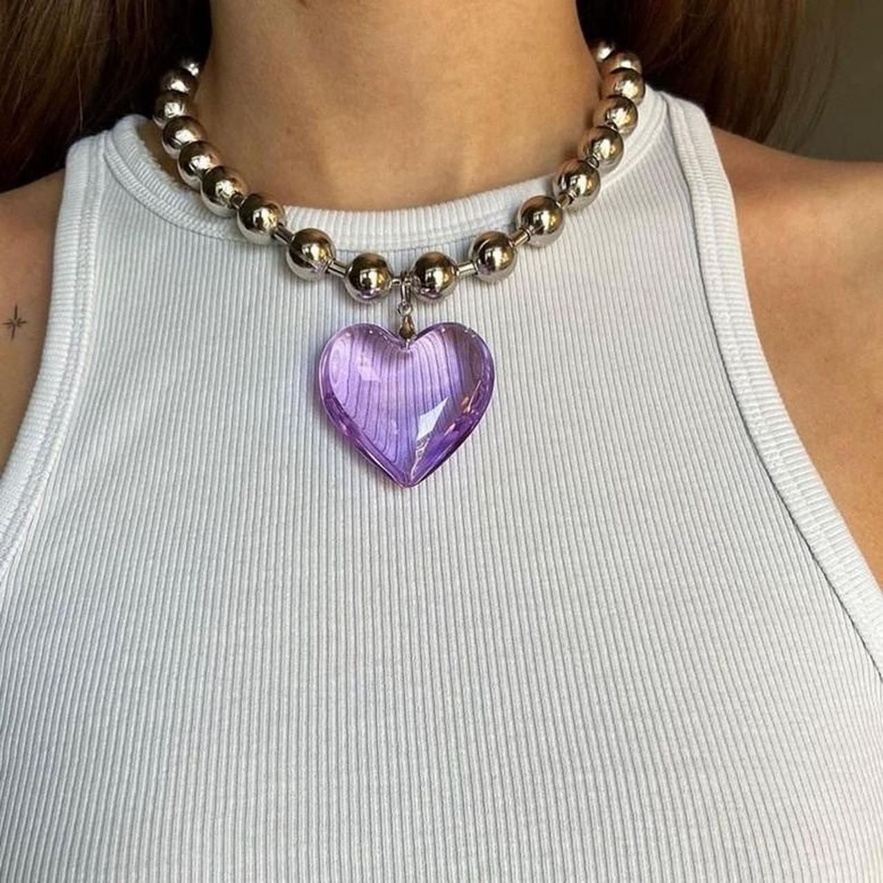 Heart Goth Chocker Chain Y2k charm Chain... - Depop