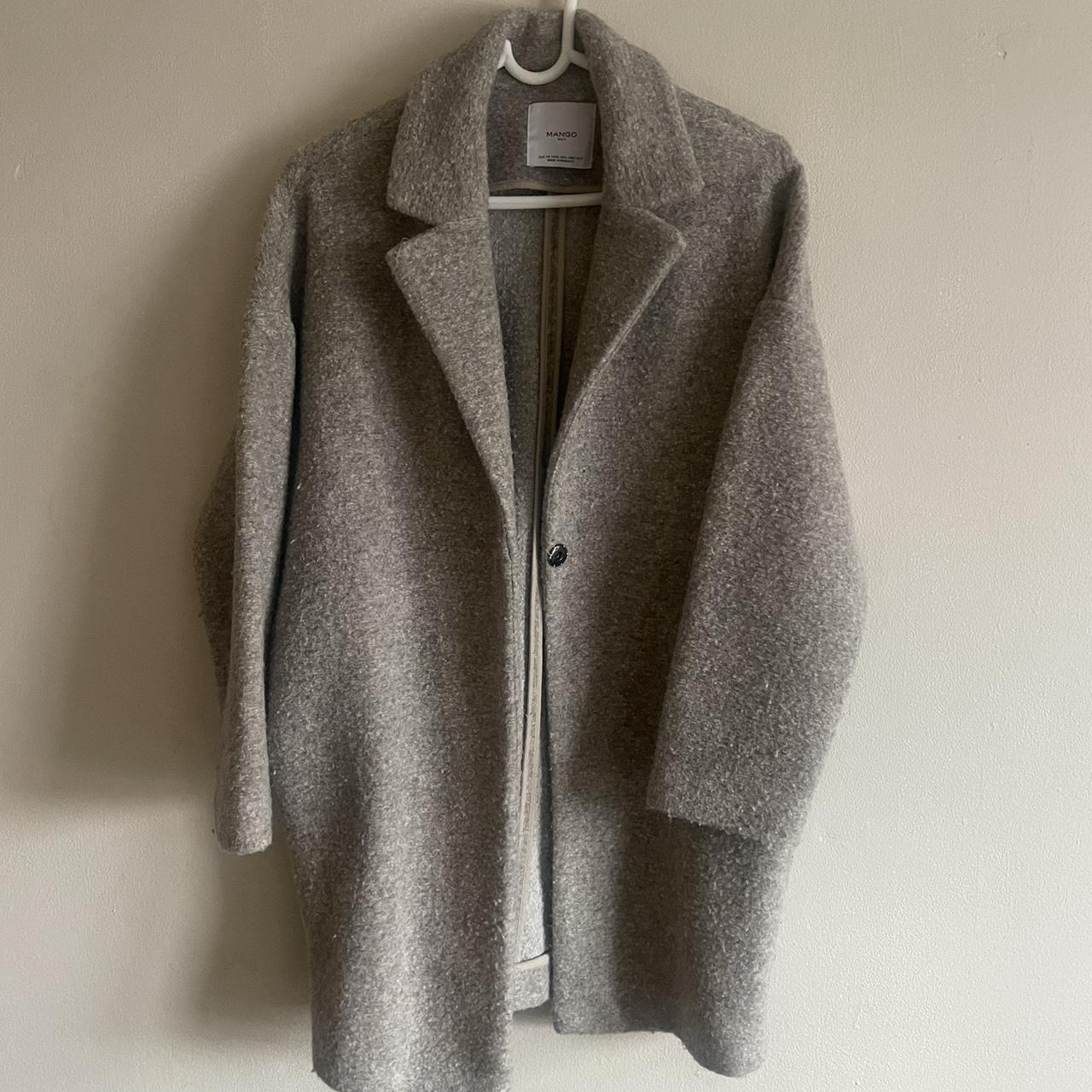 MANGO Oversized Light Grey Wool Blend Coat - Depop