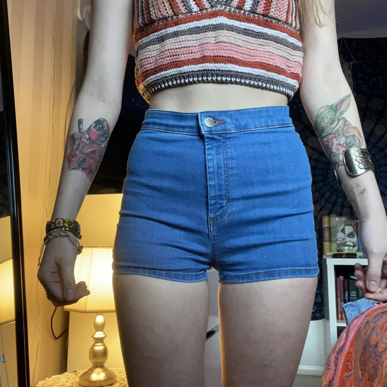 TOPSHOP Joni mini high-waisted shorts in blue💙 UK... - Depop