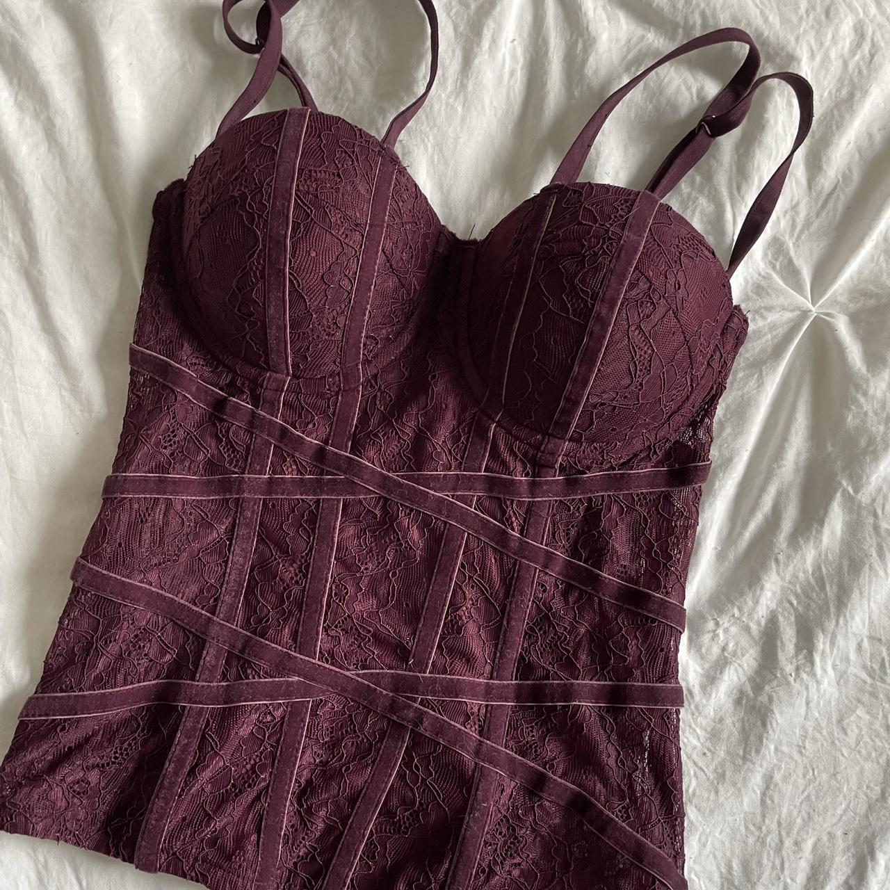 Sexy maroon bodice style corset top. Pretty lace and... - Depop