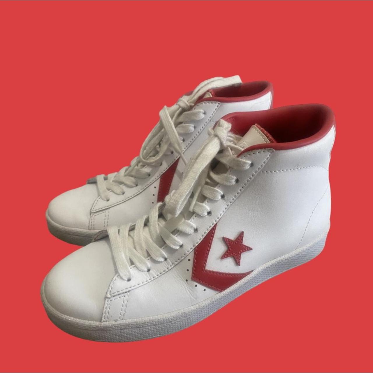 White/red converse unisex shoes, fits as women’s... - Depop