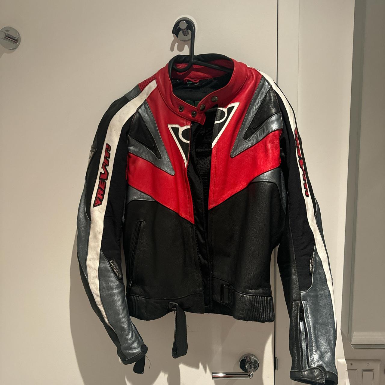 Vintage Revit Black and red leather motorcycle... - Depop