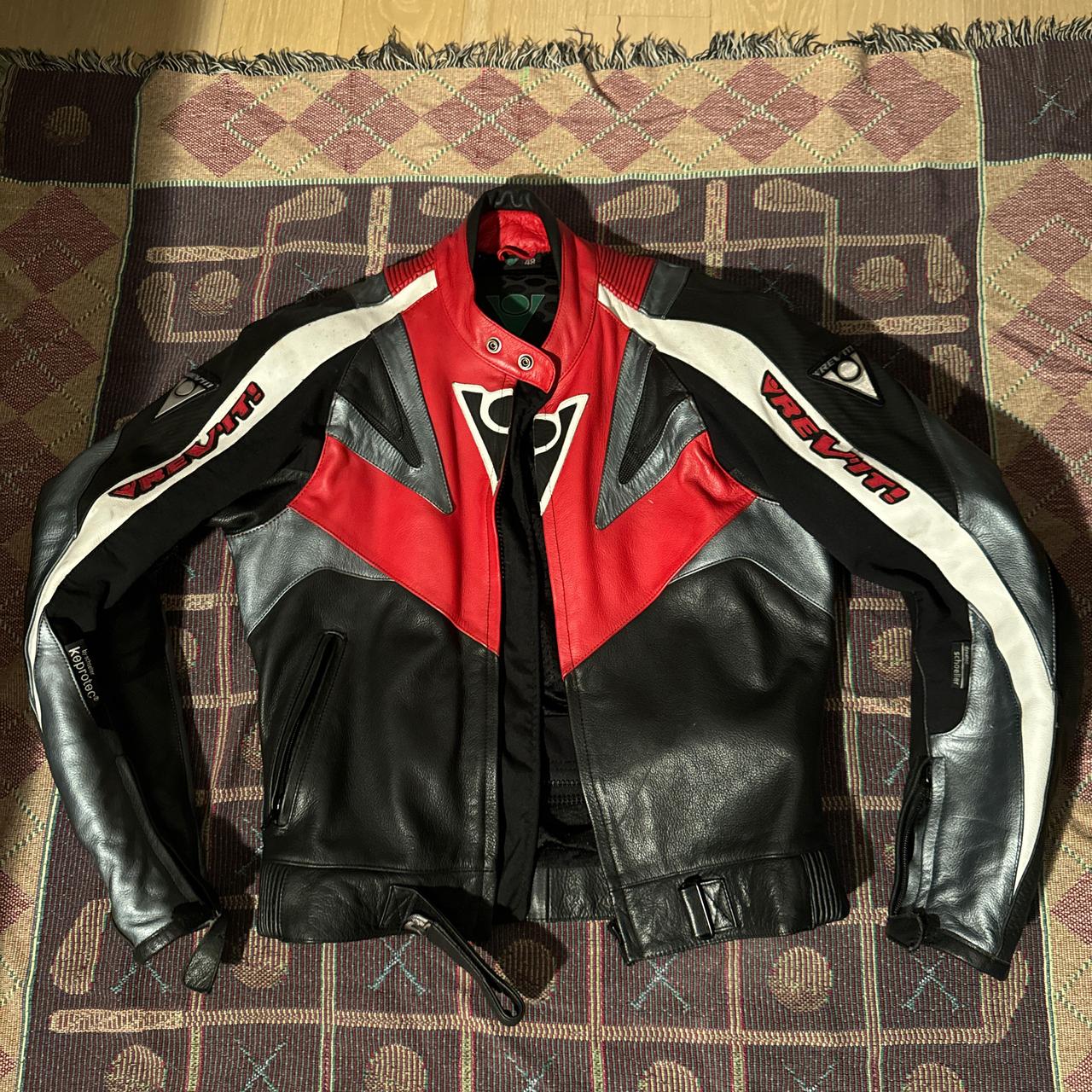 Vintage Revit Black and red leather motorcycle... - Depop
