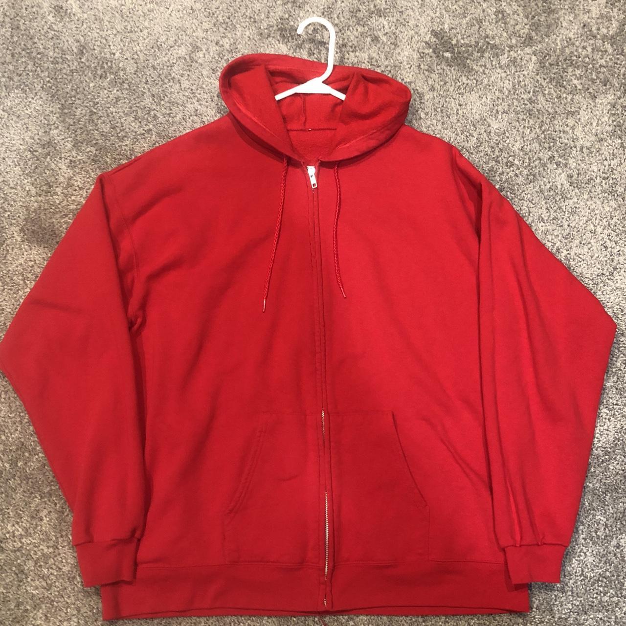 Red zip up hoodie Sizes: Xxl Pretty good quality... | Depop