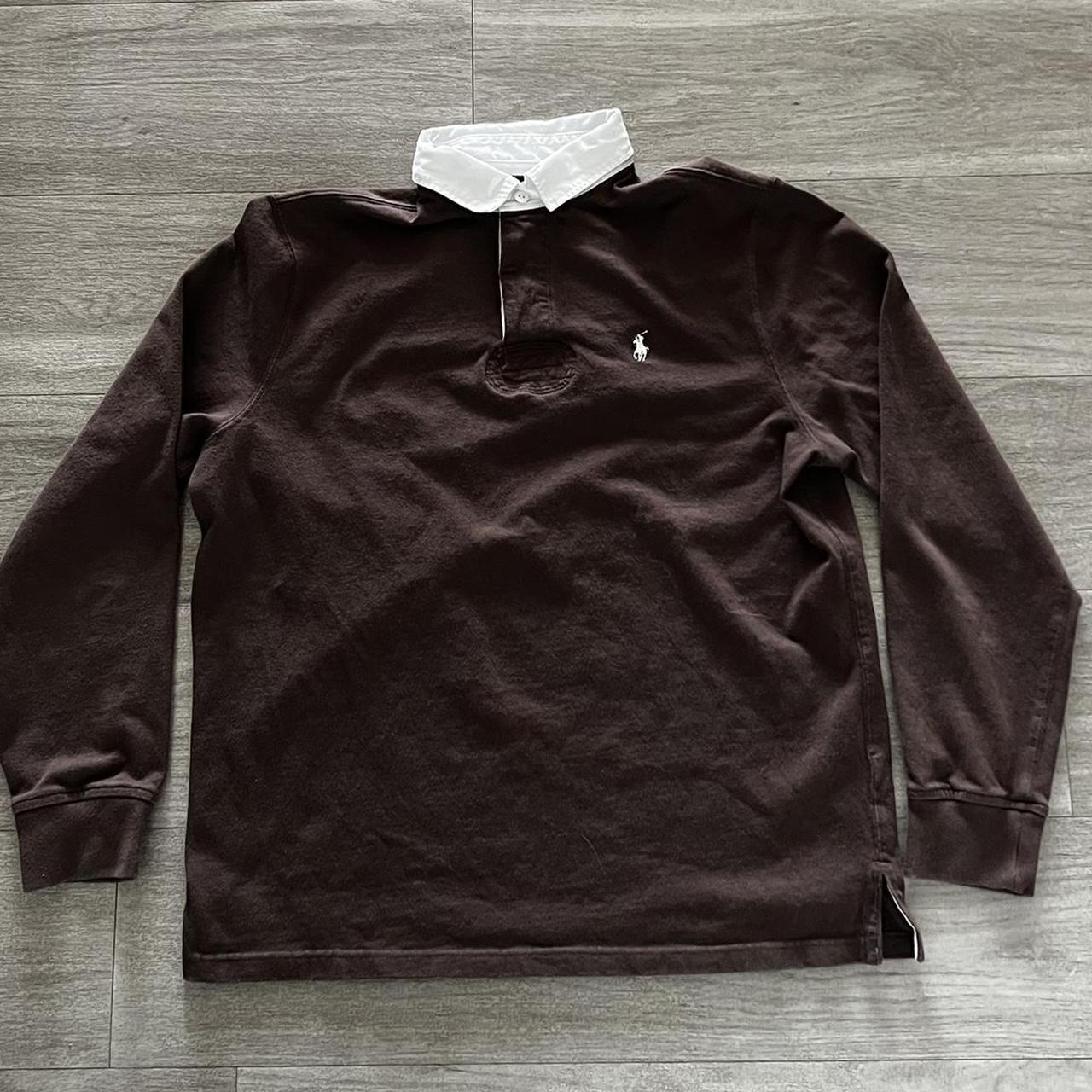 Men’s Brown Rugby Long Sleeve Polo... - Depop