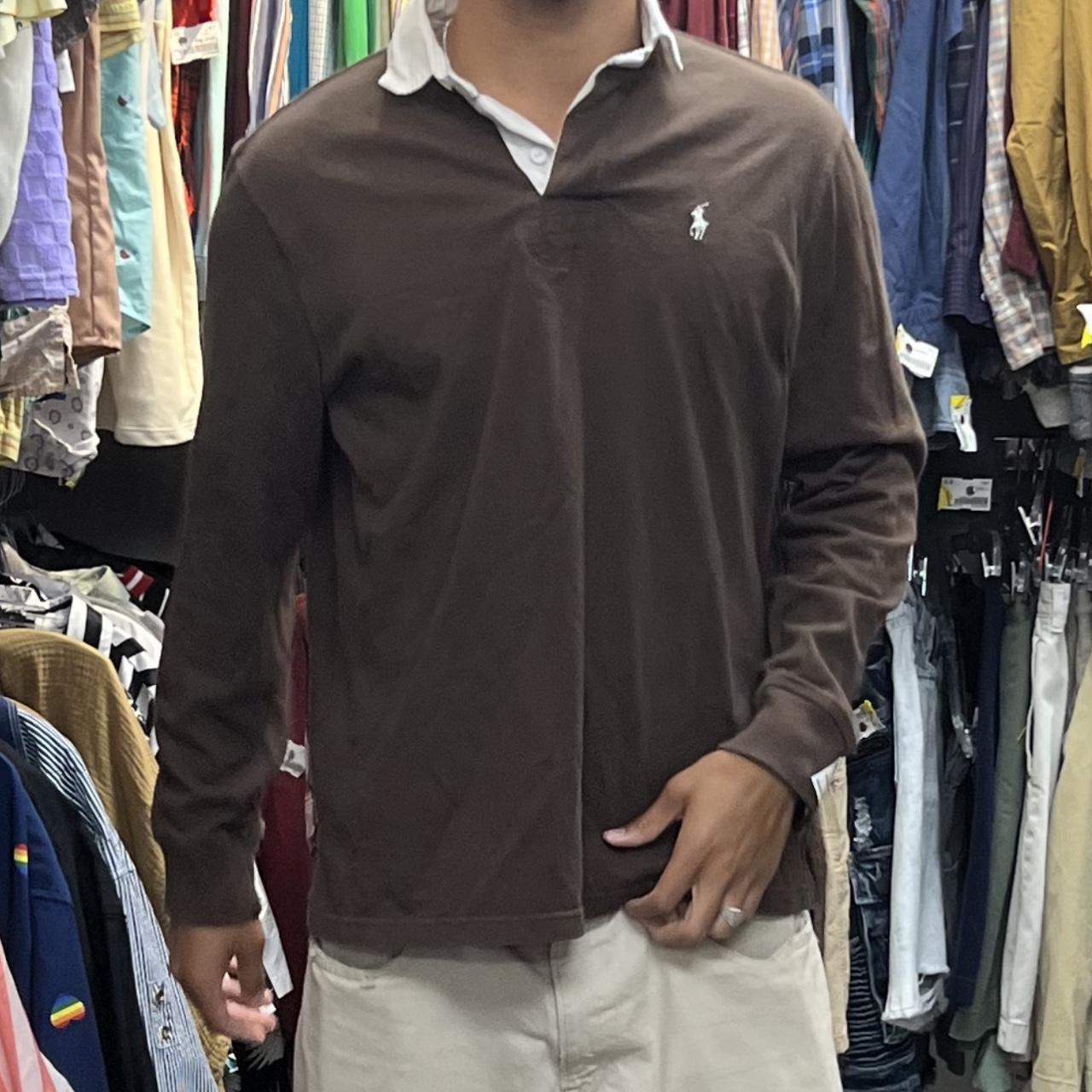 Men’s Brown Rugby Long Sleeve Polo... - Depop