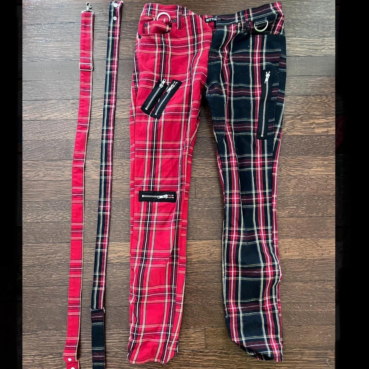Hot Topic red and black plaid harness pants !! - Depop