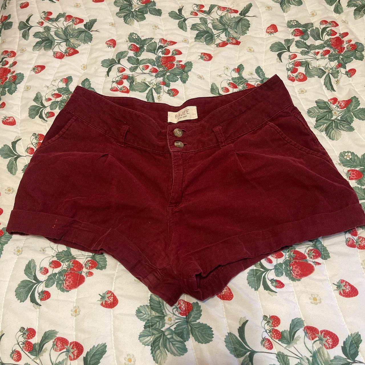 Y2K vintage red velvet low waisted shorts - low... - Depop