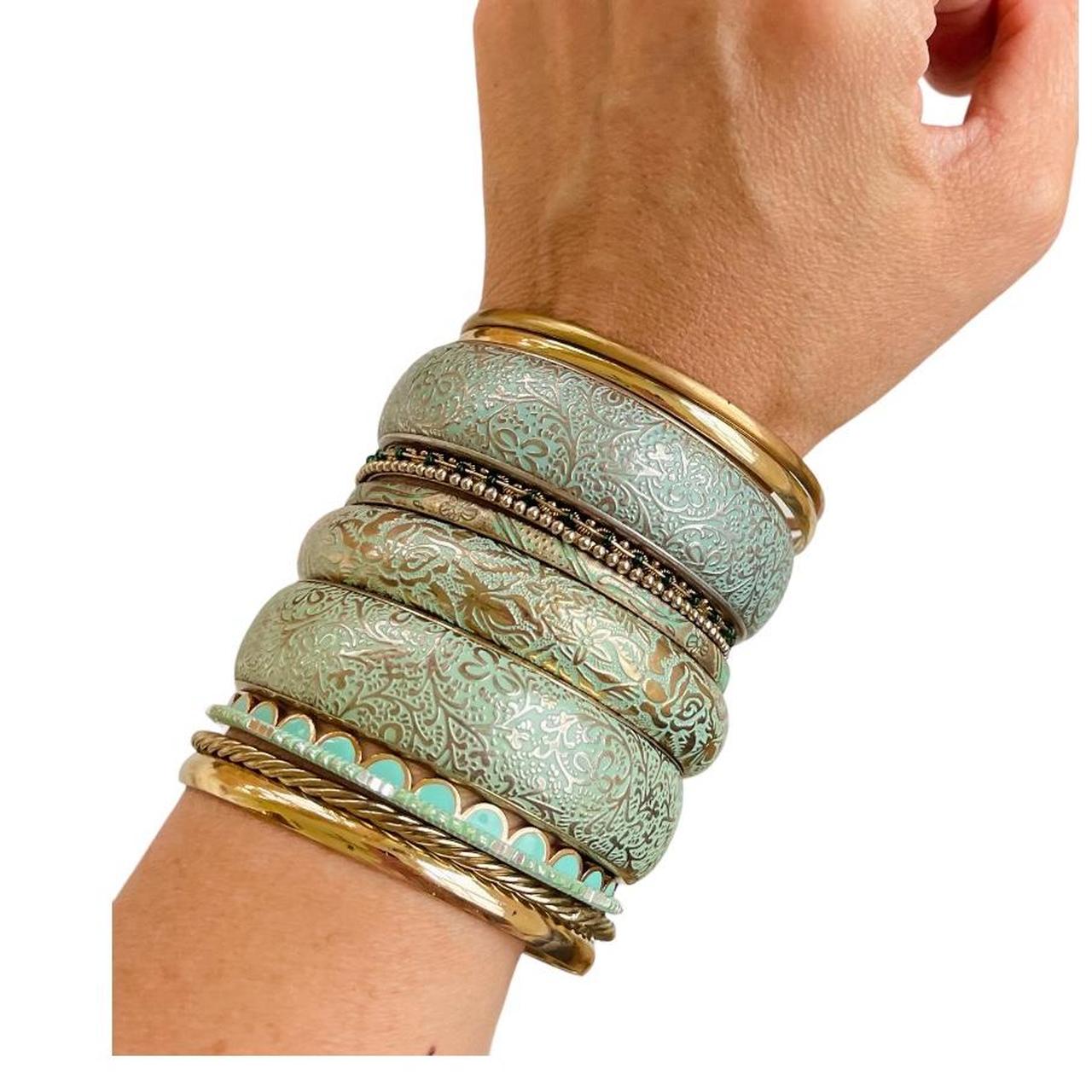 Set of 11 Metal Gold Tone Pastel Aqua Enamel India... - Depop