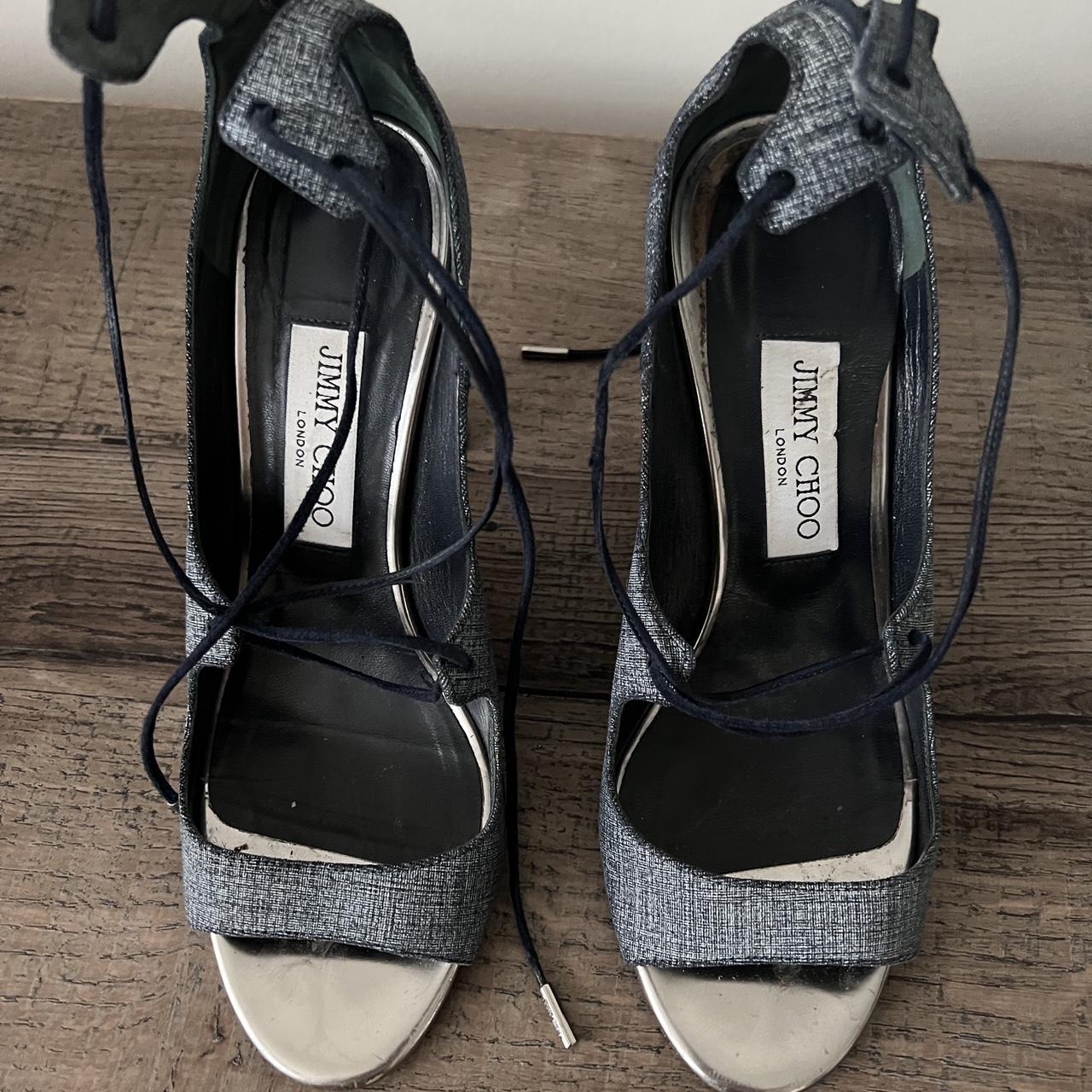 Jimmy Choo denim sandals. One of the laces is... | Depop