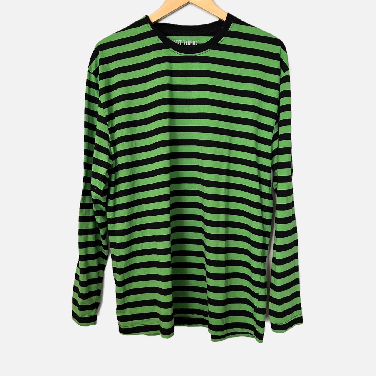 Hot Topic Green & Black Striped Long sleeve t-shirt... - Depop