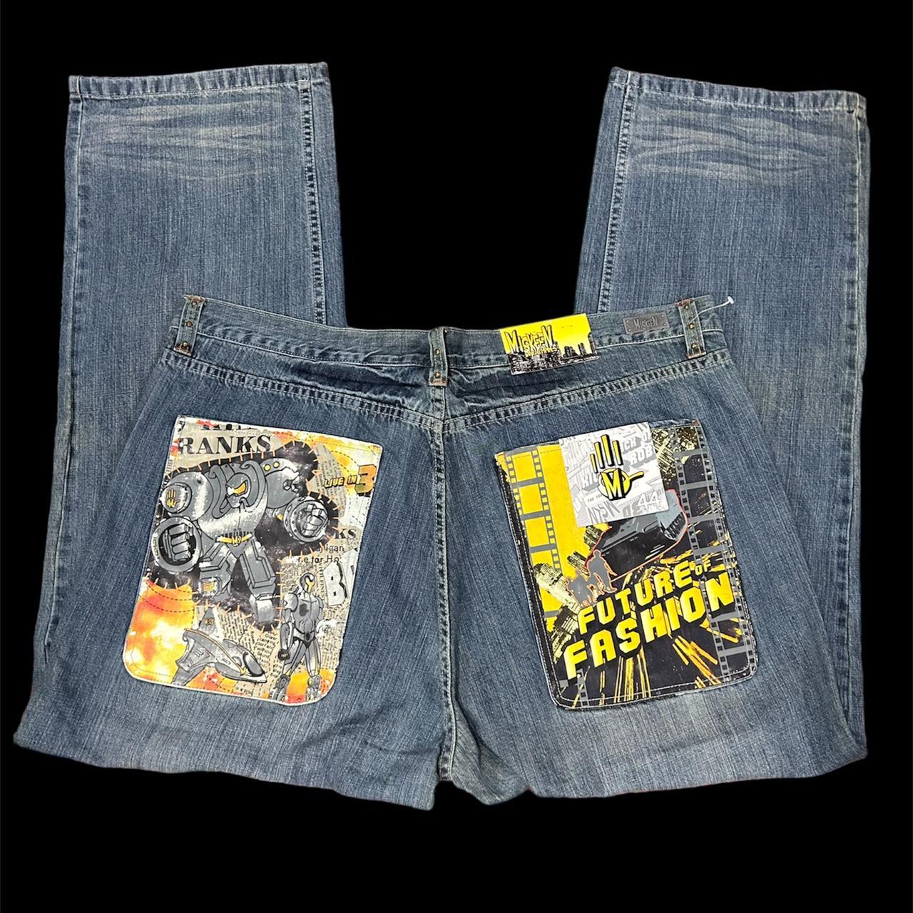 Y2K NWT Miskeen Crazy Pockets Graphic Pockets Baggy... - Depop